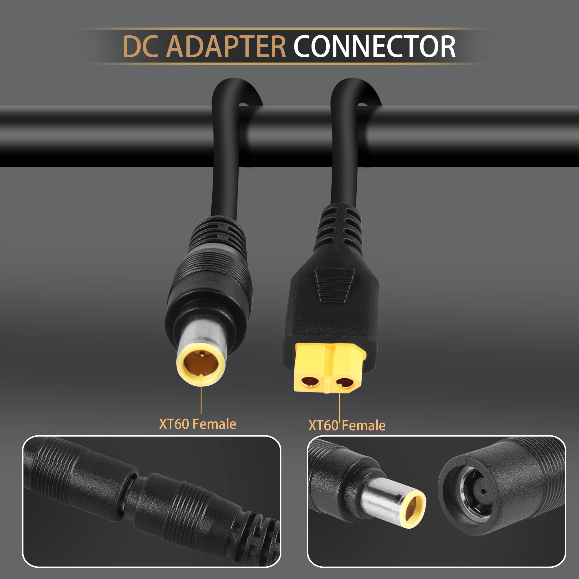 GELRHONR DC 8mm to XT60 Solar Panel Adapter Power Cable,14AWG DC7909 to XT60 Connector Jack Cable for Solar Generator Portable Power Station 1M (Balck - 1M - XT60 Female to DC7909 Male)