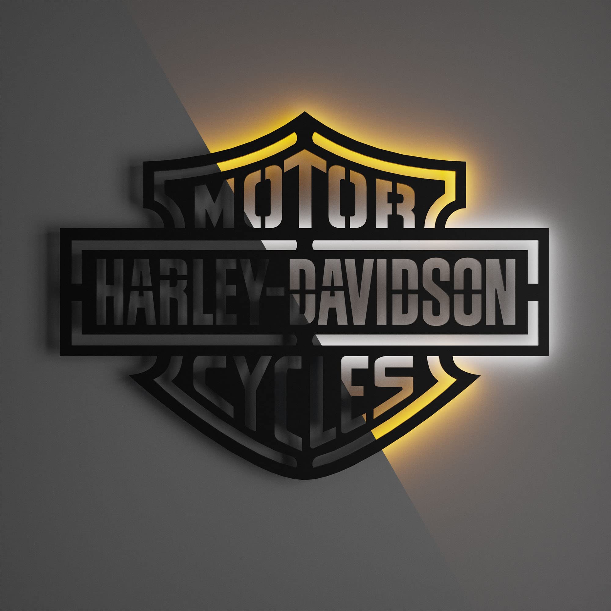 Harley Davidson Wall Sign - Led Illumination - Garage Sign - Wall Art Orange White (20x15") (20x15")