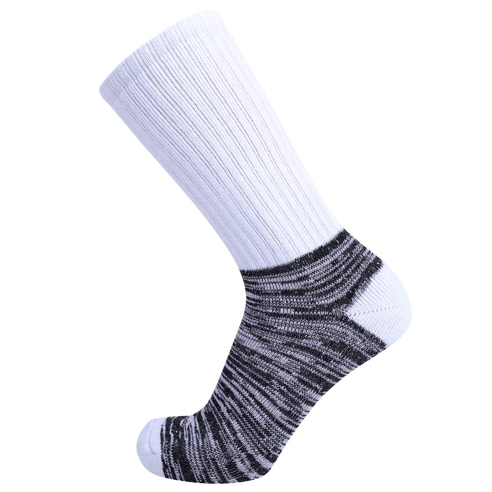 EnerWear-Coolmax 10P Pack Men's Cotton Thick Cushion Hiking Crew Boot Socks (10-13/Shoe: 6-12, White Rib/Grey Foot)