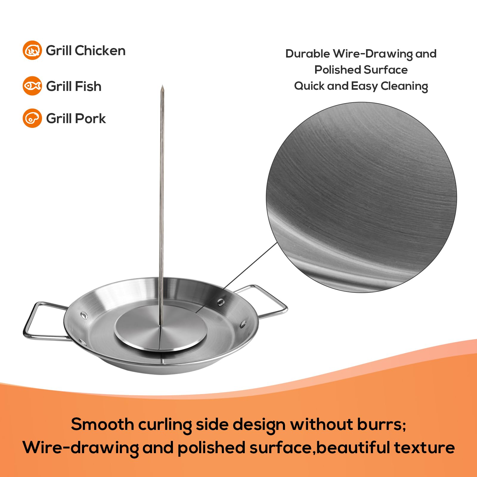 Fengzhe Al Pastor Skewer for Grill, Stainless Steel Vertical Skewer, Brazilian Spit Stand with 3 Spikes,2 Brushes,Ideal for Tacos Al Pastor,Shawarma, Kebabs on Smoker, Oven,with Fat Separator Tray.