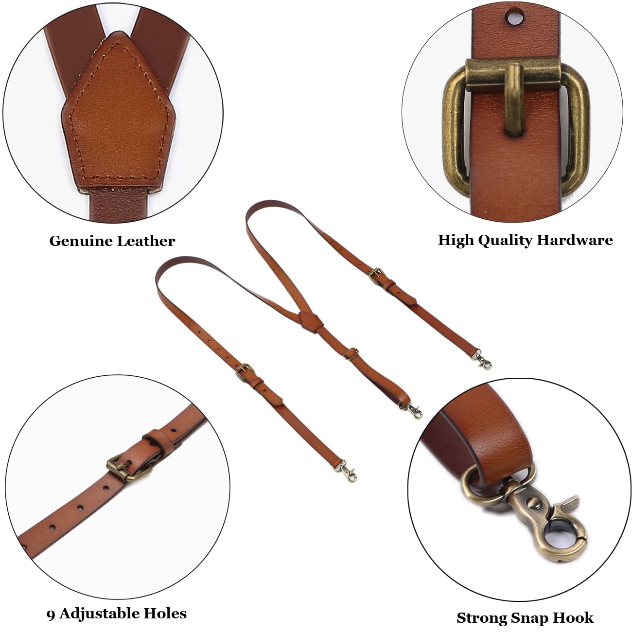 Exception Goods Leather Suspenders For Men, Personalized Brown Genuine Leather, Groomsmen Gifts (L Fits 5'2"-6'23", Brown)