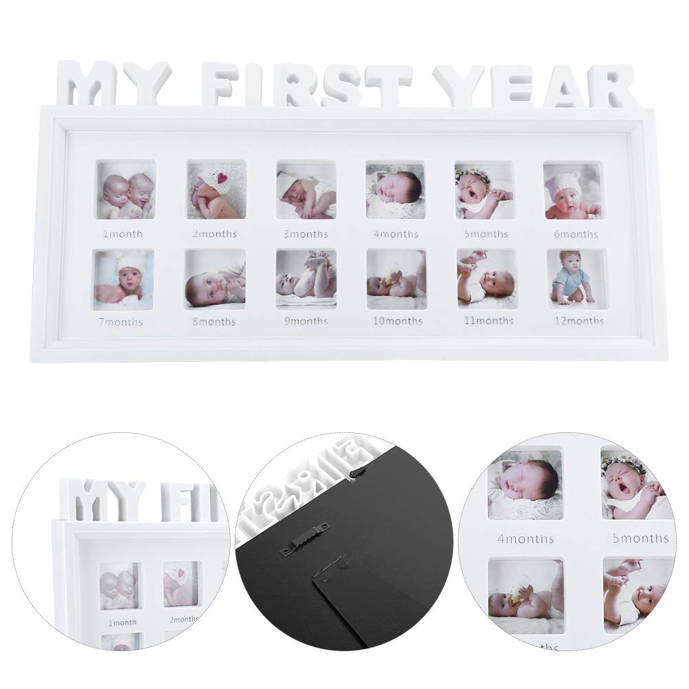GLOGLOW My First Year Picture Frame Baby Picture Keepsake Frame Infant Newborn Wall Photo Frames for Photo Memories White