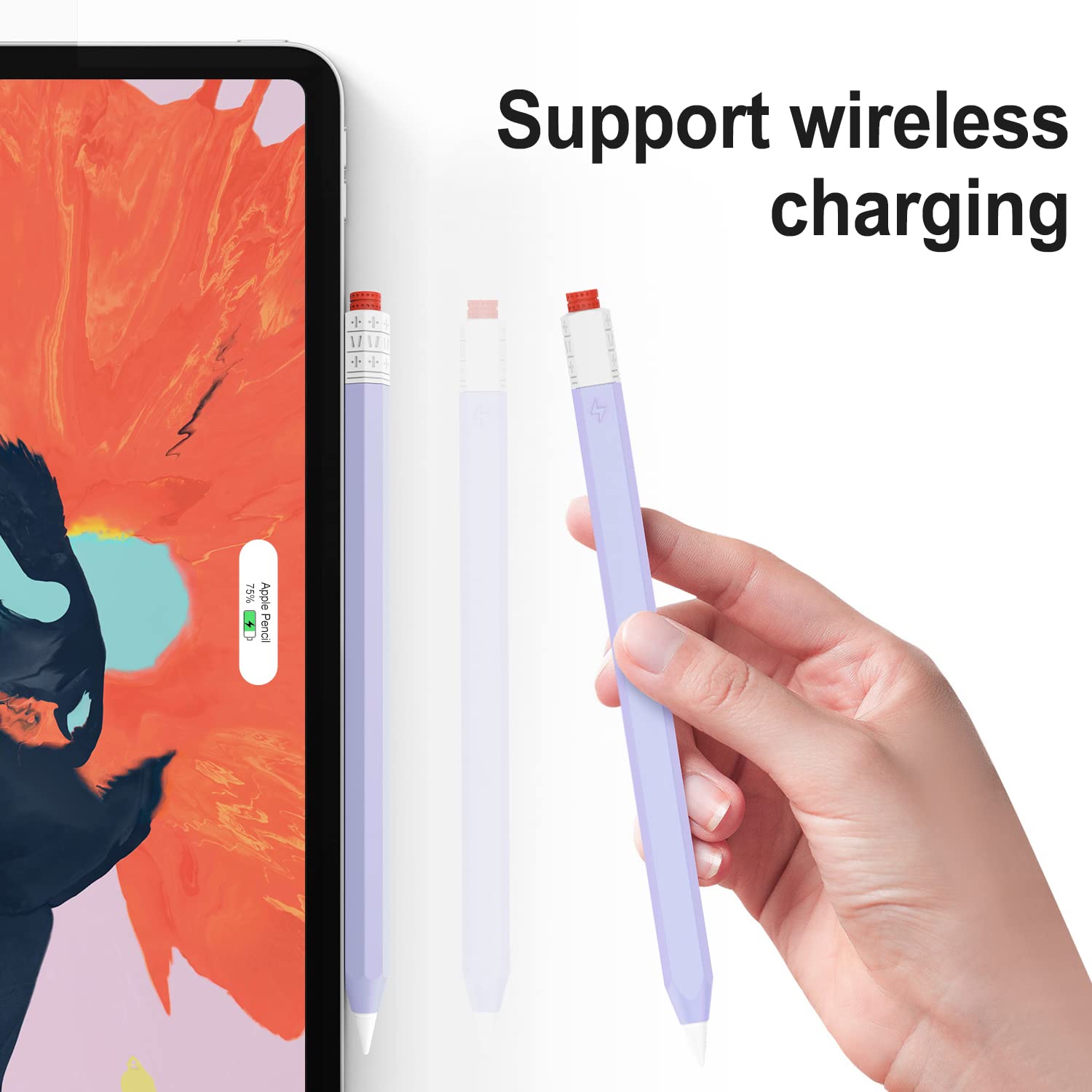 iPad Pencil Case, Compatible with Apple Pencil 2nd Generation Cover, Durable Silicone, Comfortable Soft, Compatible with Magnetic Charging and Double Tap (Cartoon Purple)