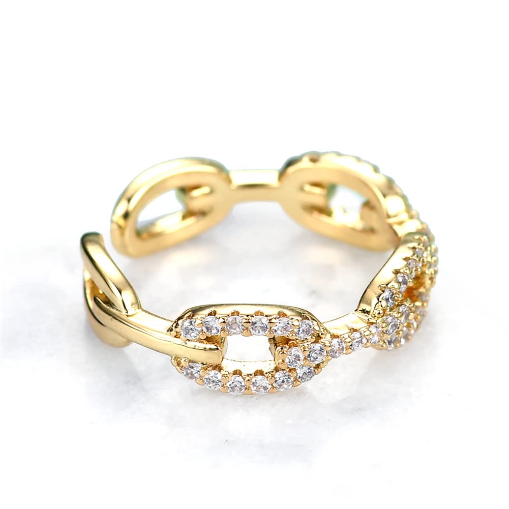 Flower Valley 18K Gold Plated Chain Link Ring Simple Stacking Band Open Rings for Women Adjustable