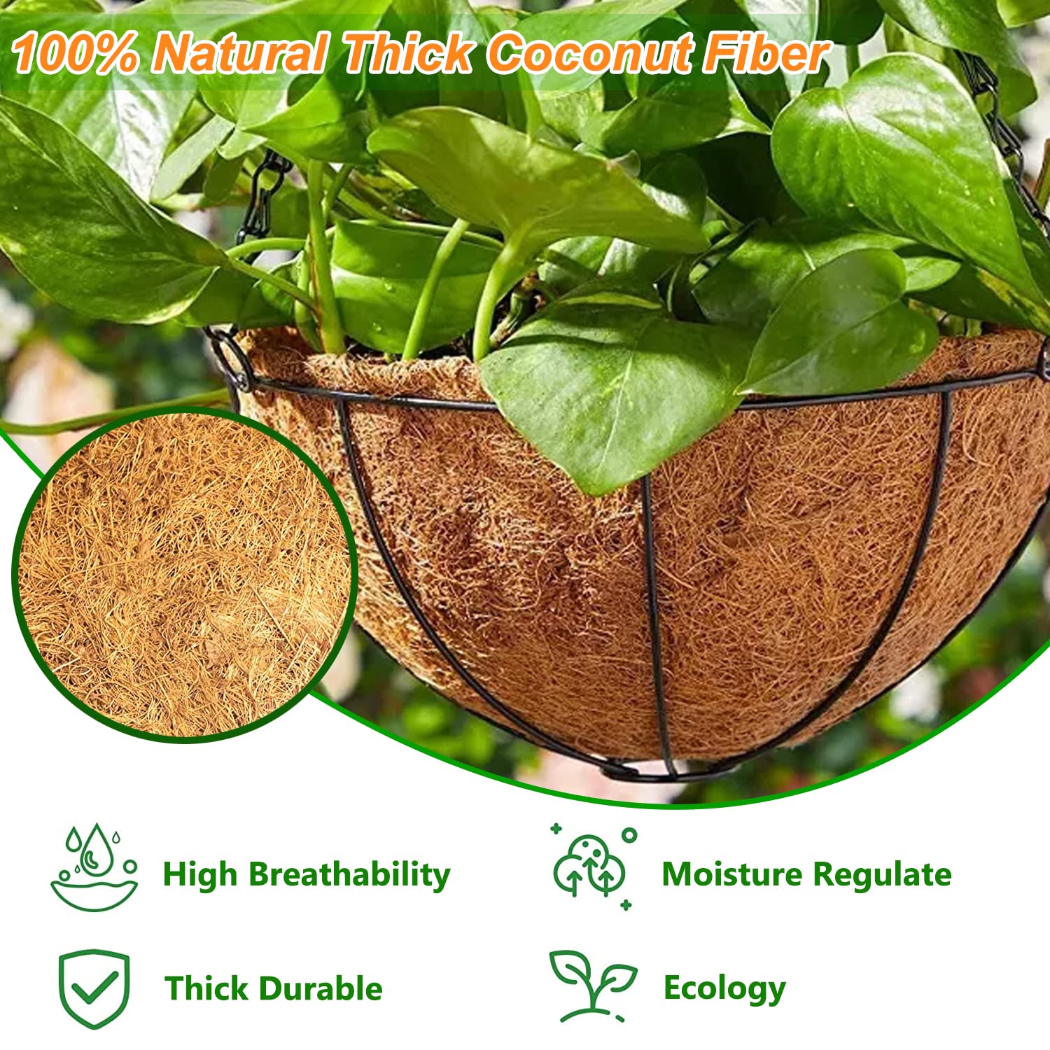 LCHUANG Coco Liners for Planters - 4 Pack 14 Inch Round Hanging Basket Liners, 100% Natural Coconut Fiber Replacement Liners for Hanging Baskets Planters Flowers, Plants, Vegetables (14'' Pack of 4)