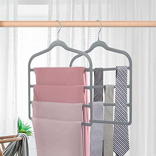 Velvet Hangers Pants Hangers Space Saving Hangers for Pants Non-Slip Multiple Closet Hanger Organizer for Trousers Tie Scarf Grey Pack of 4
