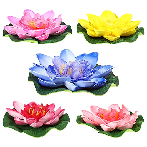 SEWACC Artificial Floating Lotus Flower Water Lily Pads EVA Lotus Flower Water Lily Pads Leaves 5pcs for Home Garden Pond Decoration