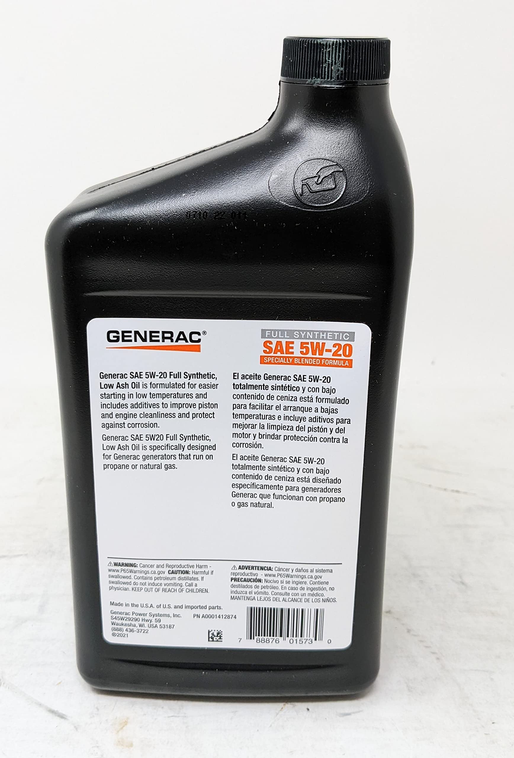 Generac A0001412874 5W20 Full Synthetic Engine Oil Quart (Pack of 2)