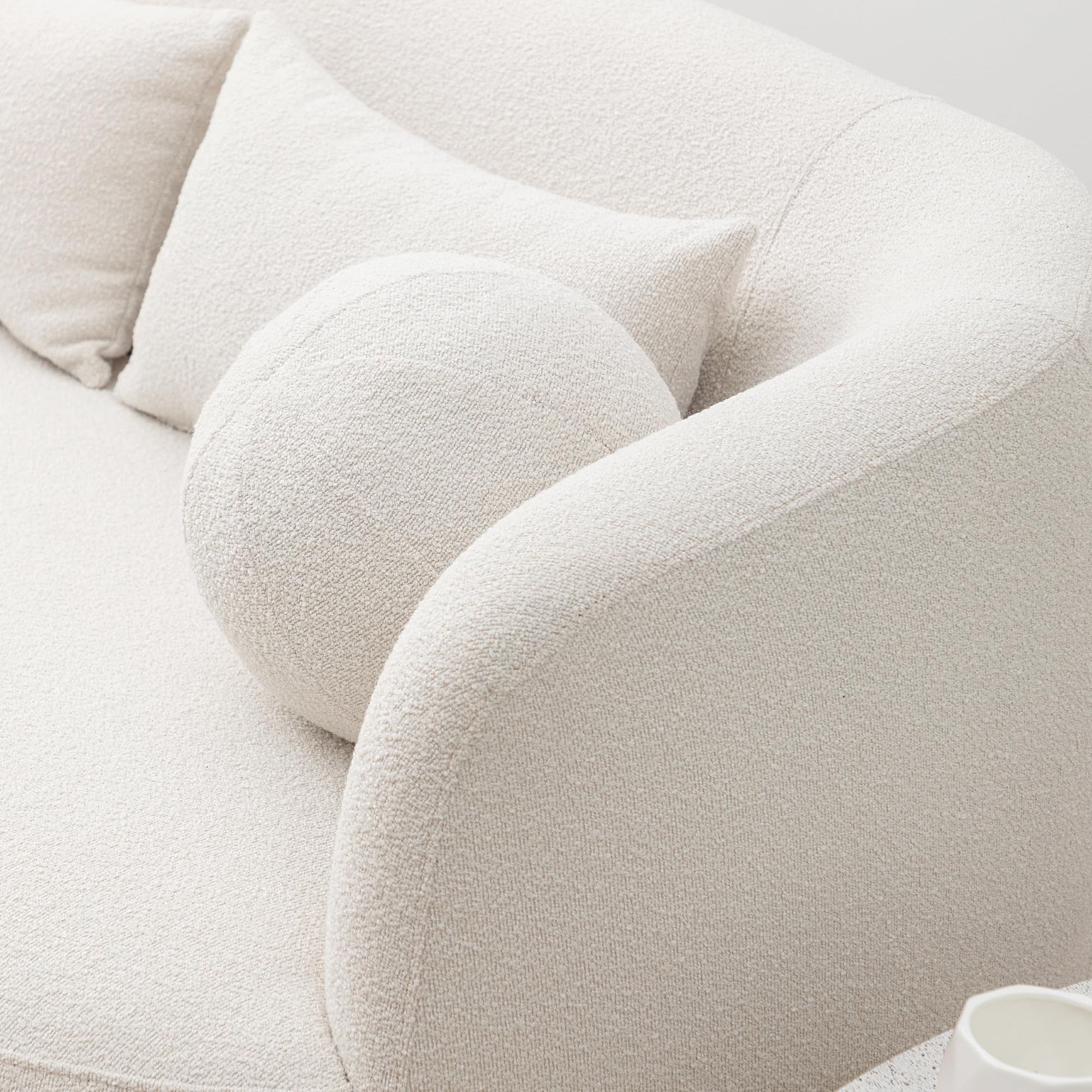 KINWELL 85-Inches Boucle Upholstered Sofa, 3 Deeper Seat loveseat Sherpa Couch with 5 Toss Pillows for Living Room, Beige