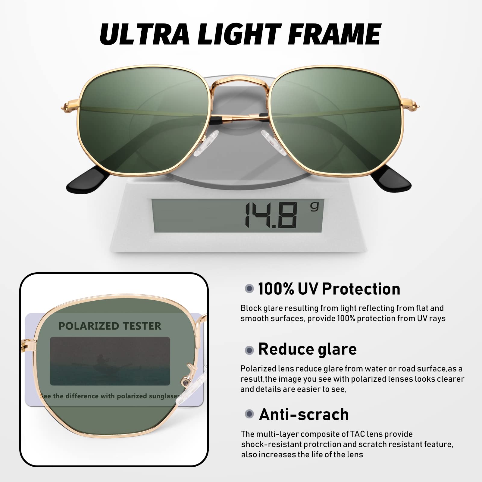 GRFISIA Small Round Polarized Sunglasses Women and Men Vintage Hexagon Square Sun glasses UV400 Protection