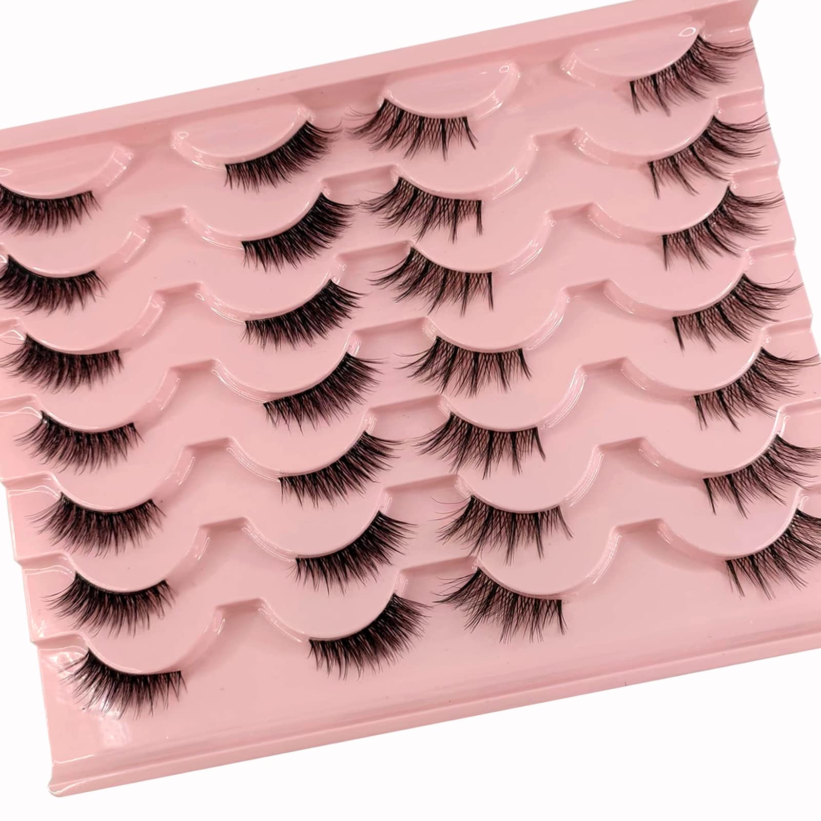 Half Lashes Natural Look with Clear Band Cat-Eye Lashes Wispy Fluffy Faux Mink Accent False Eyelashes, 2 Styles Mixed 3/4 Corner Lashes Reusable Soft DIY Cluster Lashes Pack 14 Pairs by Heracks(07+01)