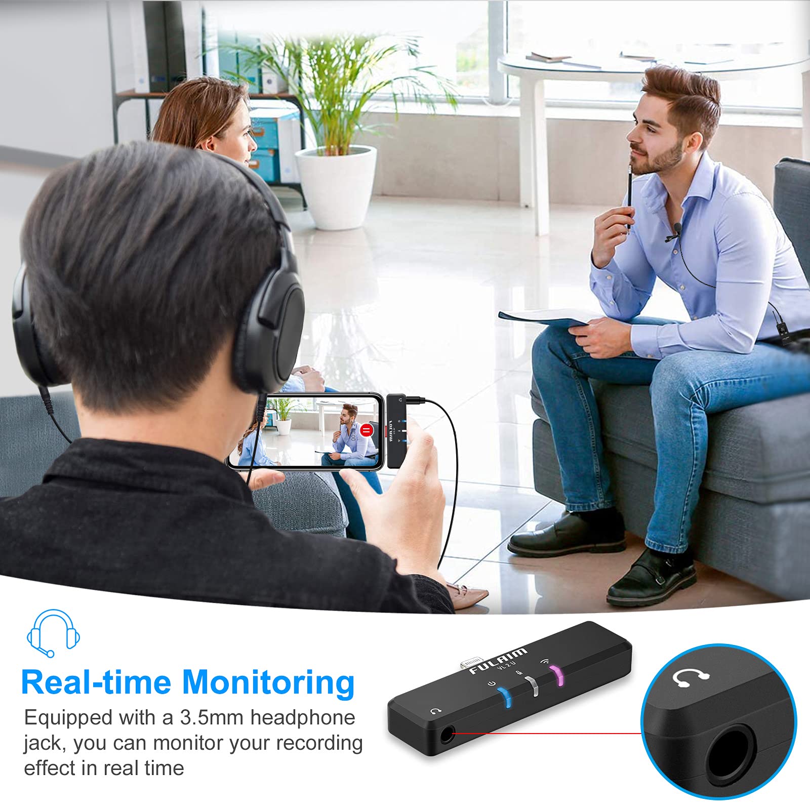 FULAIM VL2 Wireless Lavalier Microphone System for iPhone iPad MacBook with Noise Reduction, 22 UHF Channel Lapel Omnidirectional Mic for Vlogging, TikTok, YouTube, Facebook -2TX (2Transmitters)