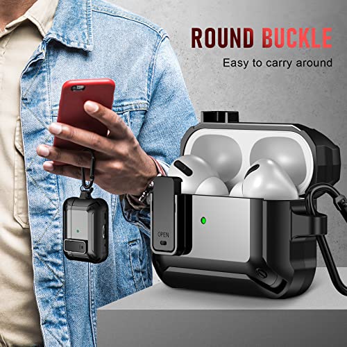 Samtec Airpod Pro 2 Case Cover 2022 with Secure Lock Clip, Military Armor Series Full-Body Rugged Hard Shell for Men Women with Keychain，Shockproof Protective Case for AirPod Pro 2nd Generation,Black