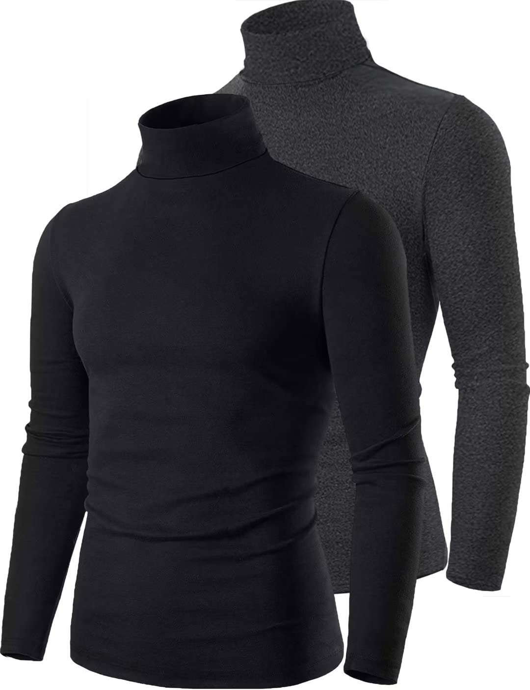 HOPLYNN Men's 2 Pack Fleece Lined Turtleneck Men Thermal Turtle Neck Long Sleeve Shirts Mock Pullover Sweater Tops Black Grey Large