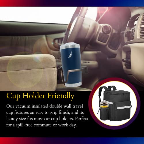 Nautica Coffee Mug Tumbler-Vacuum Insulated Double Wall Travel Cup - To Go Reusable Thermos - Stainless Steel Inside and Outer With Slide Lid 20 OZ-Red