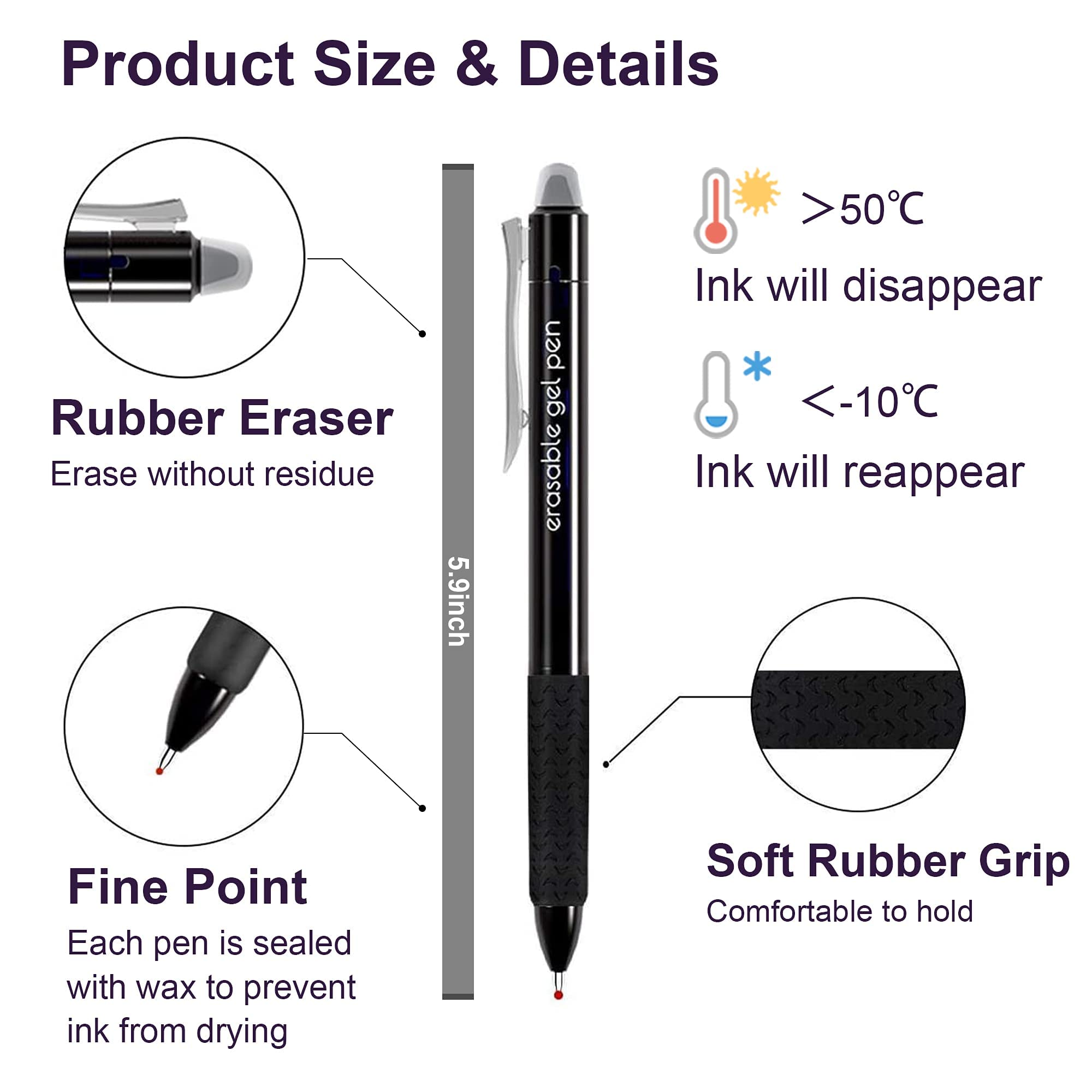 Erasable Gel Pens, 15 Pack Retractable Erasable Pens Clicker, Fine Point, Make Mistakes Disappear, 8 Black 7 Blue Inks for Writing Planner and Crossword Puzzles…