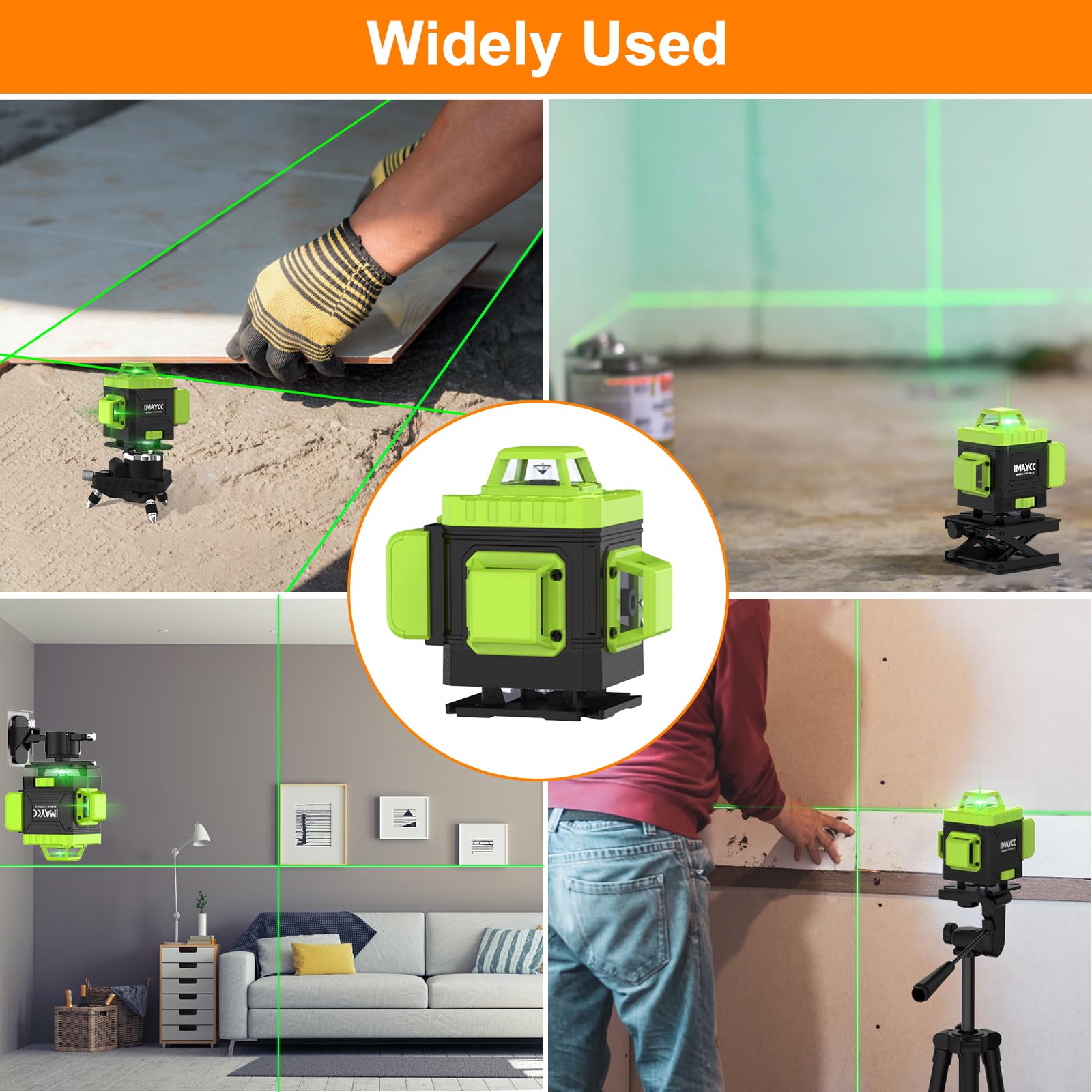 IMAYCC Laser Level, 4x360° Self Leveling Laser Level, 4D Cross Line Laser with Remote Control, Anti-fall Box, Multiple Stands, Rechargeable Batteries for Construction and Decoration