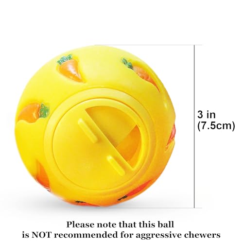 Meric Rabbit & Cat Feeding Ball, Food and Treat Dispenser, Slow Feeder for Bunnies, Physical and Mental Workout for Pets, Exercise Tool, Yellow, 3” (Diameter), 3 Pcs Per Pack