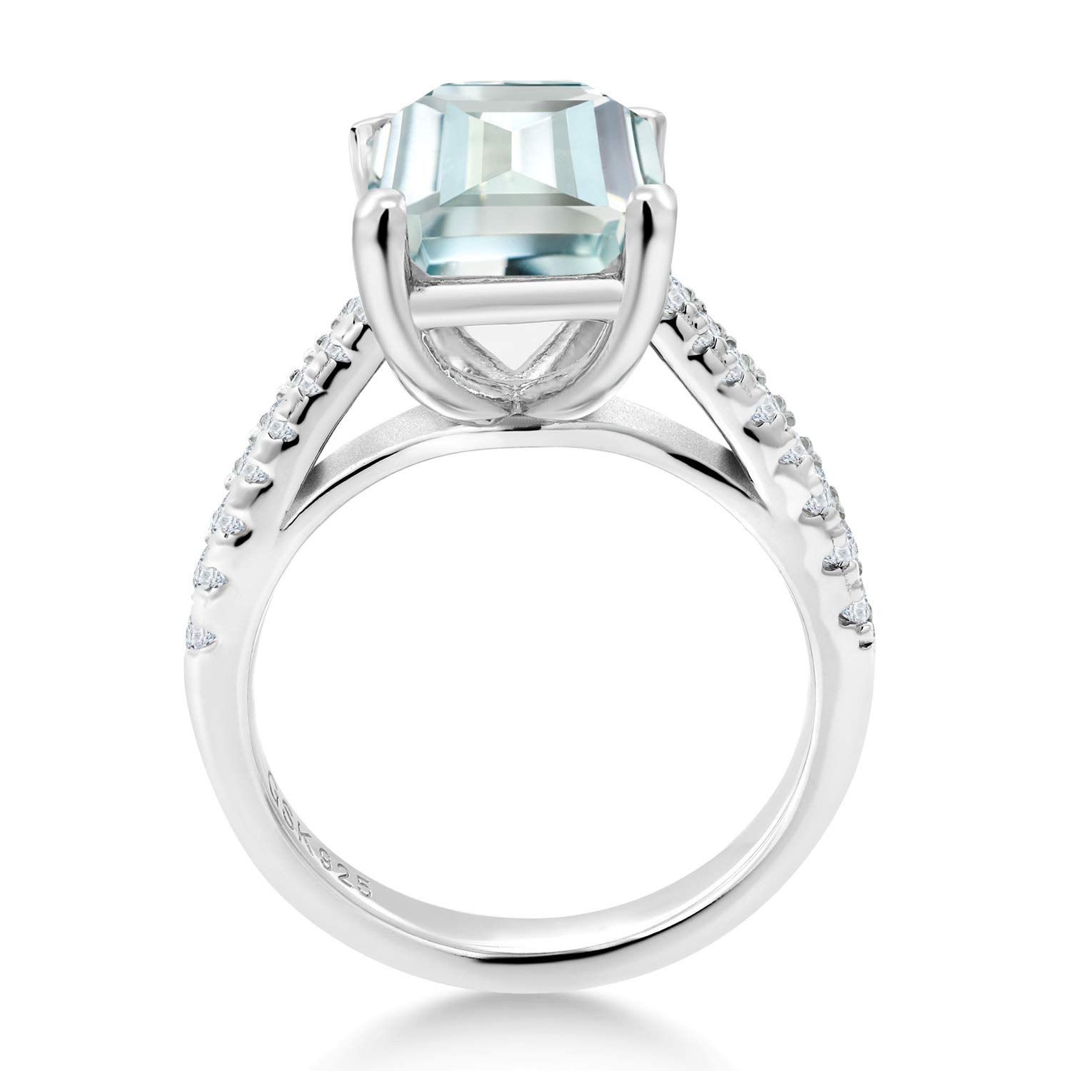 Gem Stone King 925 Sterling Silver Sky Blue Simulated Aquamarine and White Created Sapphire Women Engagement Ring (3.36 Cttw) (Size 7)