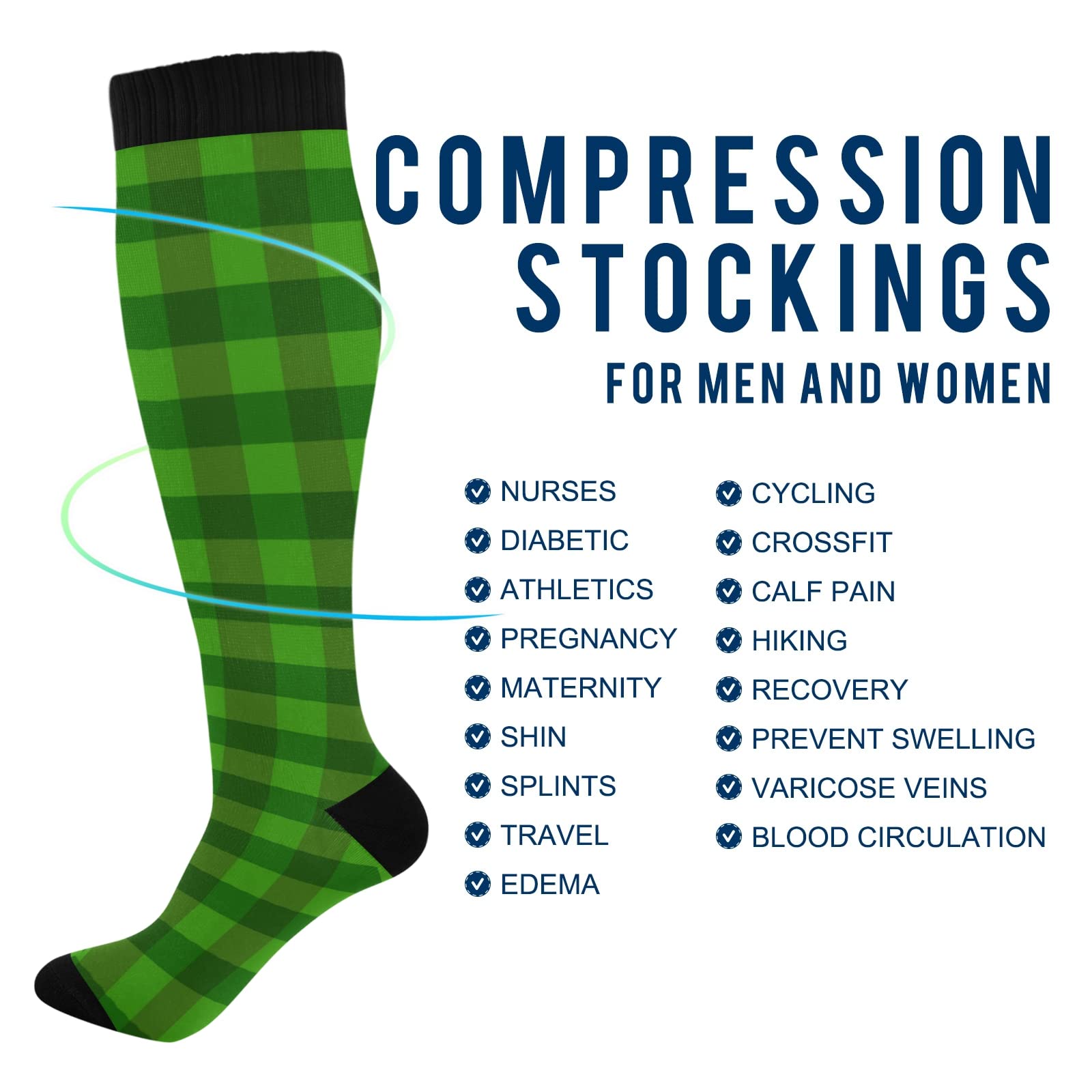 Green Plaid (1) Compression Socks for Women & Men Circulation-Best for Running,Nurse,Travel,Cycling