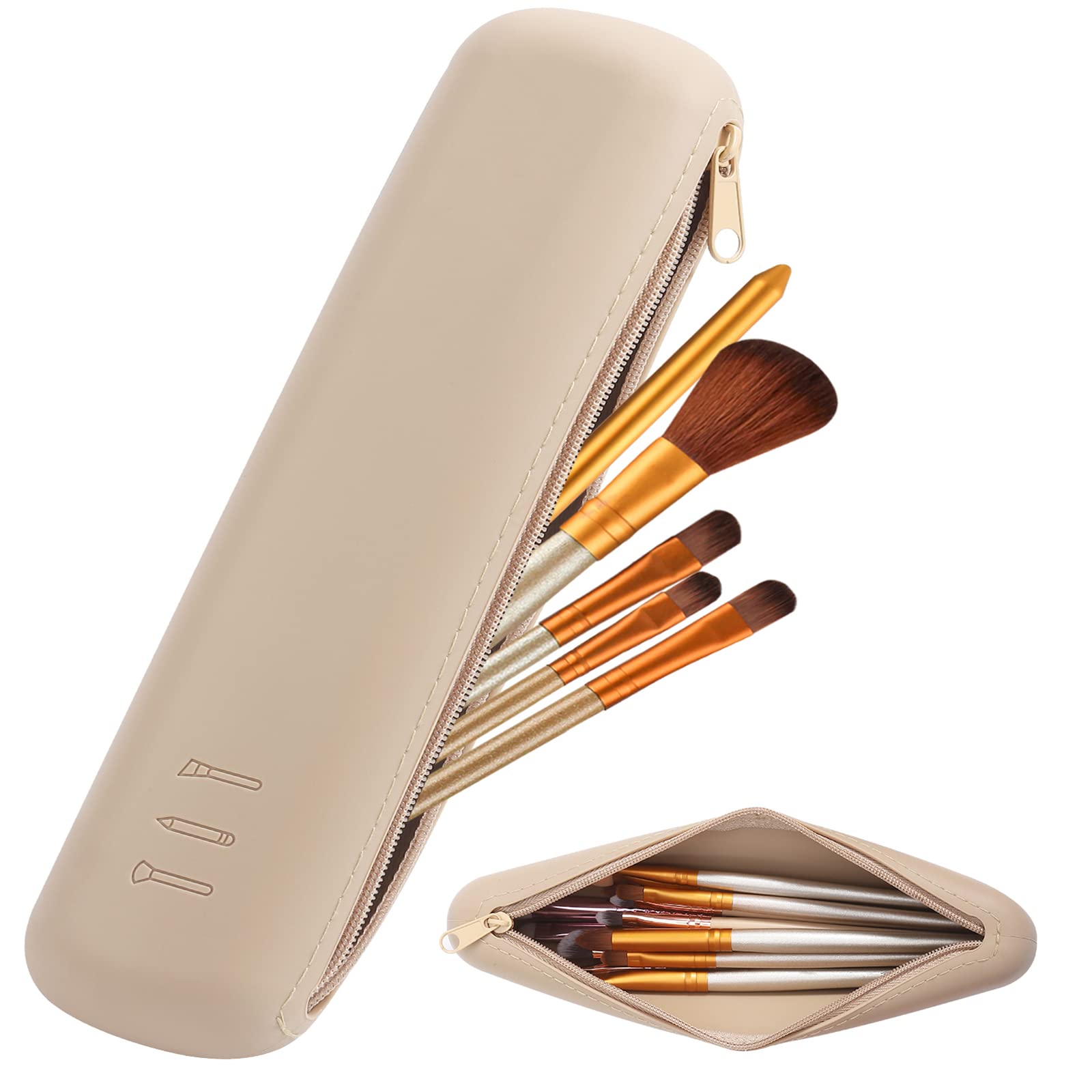 GOLIKEE Travel Makeup Brush Holder, Silicon Cosmetic Brush Bag Case with Zipper, Brushes No Fall Out, Soft and Portable Make Up Pouch Organizer for Travel