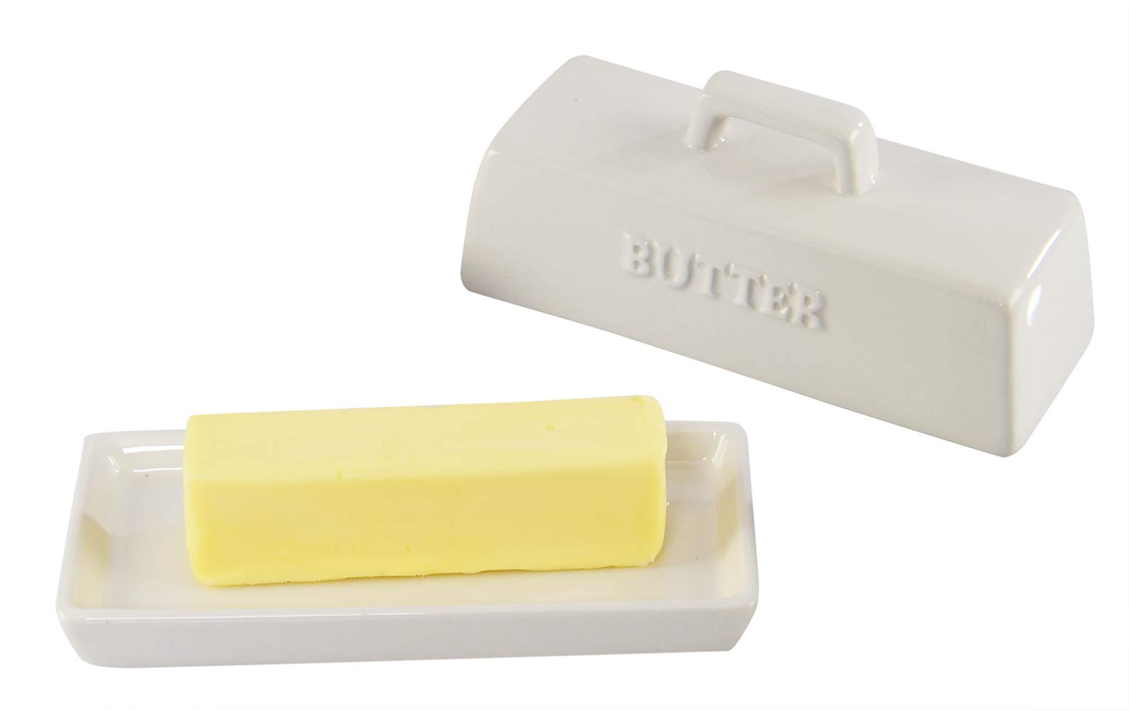 HOME-X Classic Butter Dish, Butter Dish with Cover, Farmhouse Dish for Stick of Butter, Butter Crock, 6 ¾”L x 3 ¼”W x 3" H, White