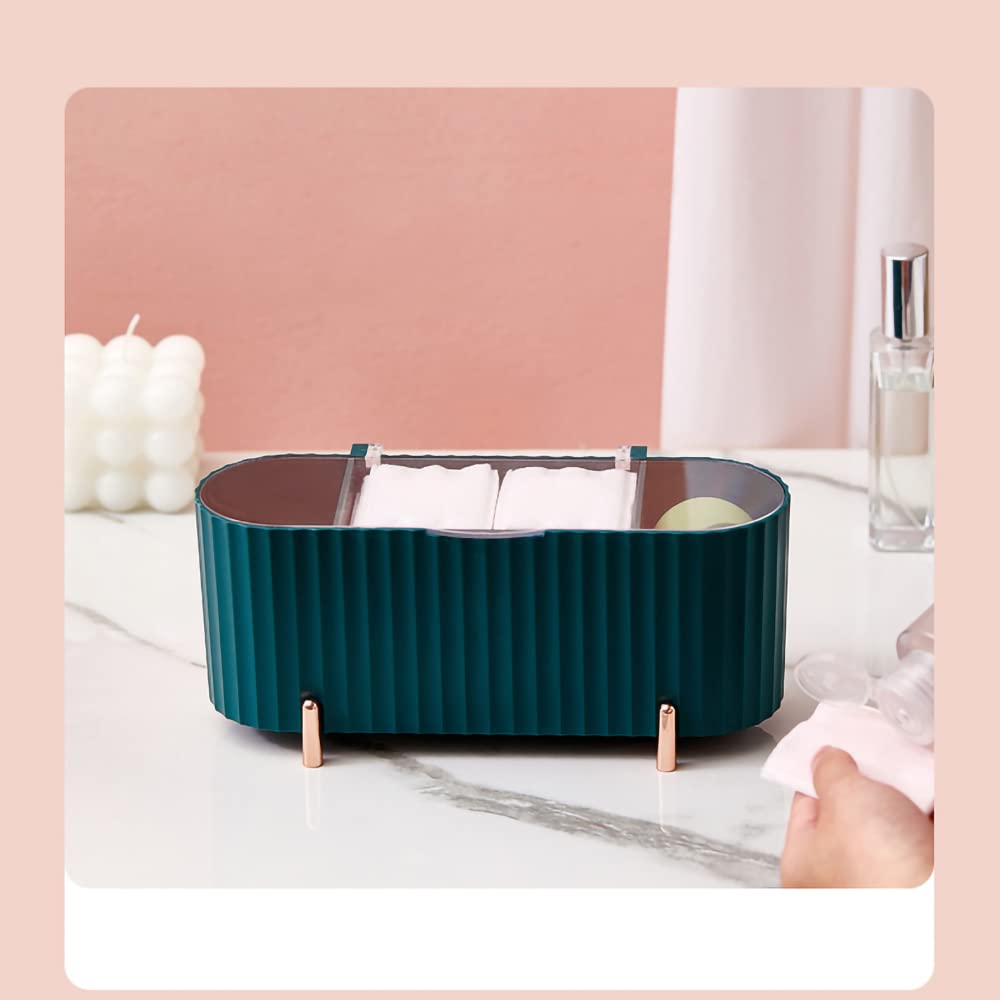 Homeanda Green Cotton Pad Case,Cotton Swab Storage Box, Cosmetic Display Organizer, Cotton Balls Cases, Makeup Sponge Blender Case, Cotton Pads & Rounds Case with Lid Cover (Green)