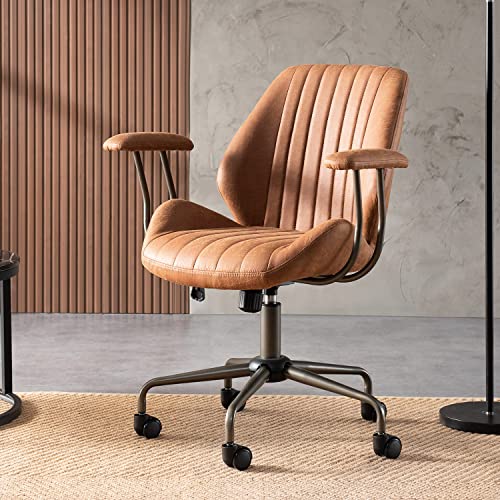 ovios Chair with Mid Back Support Armrest Executive Rolling Swivel Height Adjustable Task Chair for Home Office Desk Computer,Living Room,Studying (Brown)