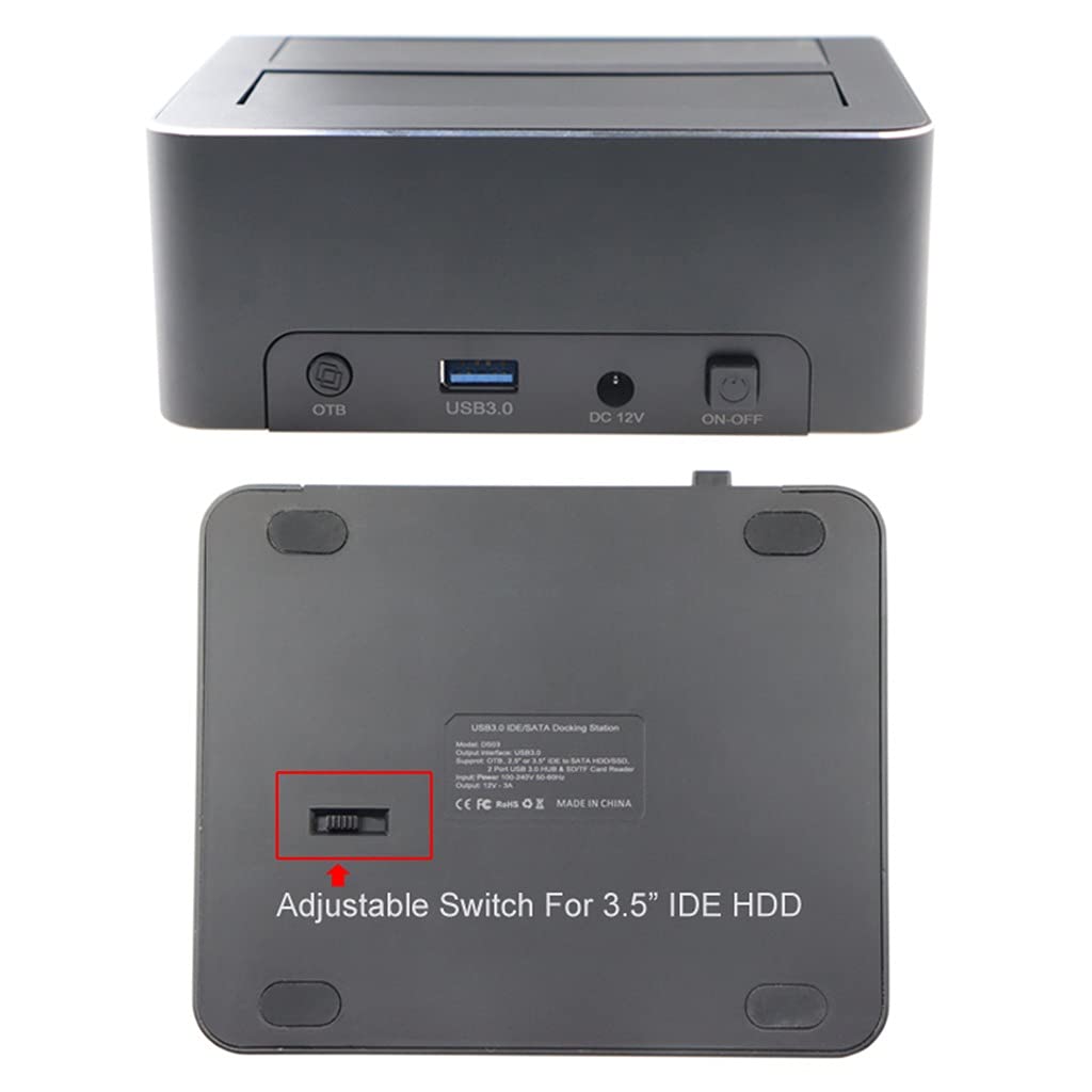 LHLLHL Dual Bay USB 3.0 to SATA IDE External Hard Drive Docking Station with 2-Port Hub Card Reader 2.5/3.5 Inch SATA/IDE HDD