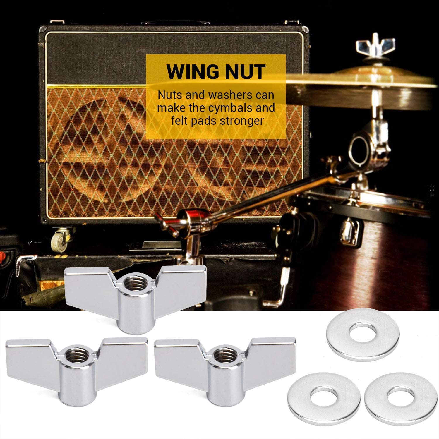 Flushbay 23PCS Cymbal Replacement Accessories, Cymbal Stand Felts Drum Kit Accessories Set include Cymbal Felts, Cymbal Sleeves with Base, Cymbal Wing Nuts and Cymbal Washer (Black)