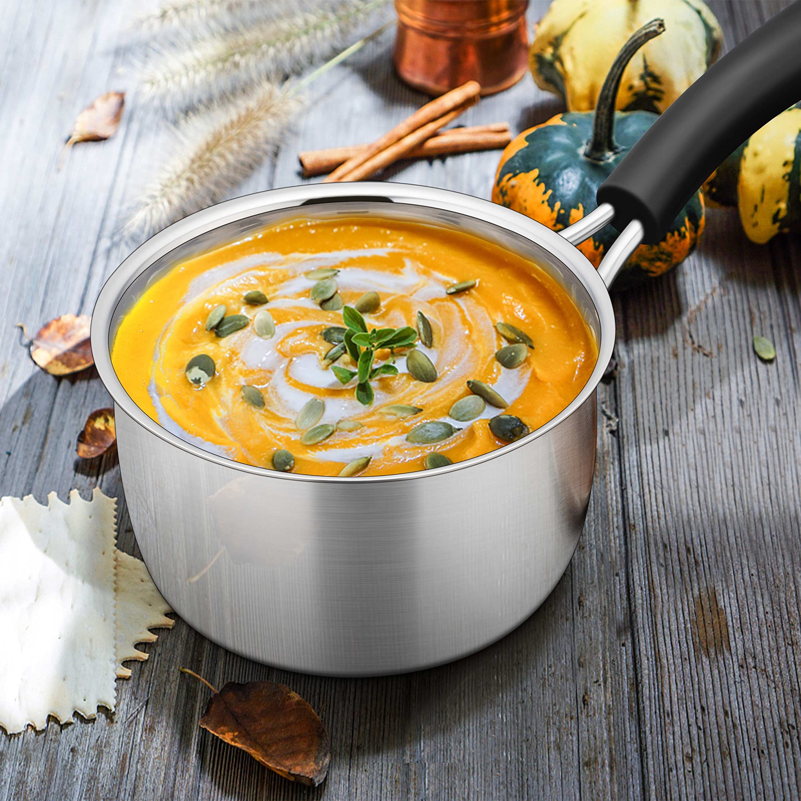 Herogo 1 Quart Saucepan with Lid, 18/10 Stainless Steel Nonstick Small Sauce Pan Pot, 1Qt Saucepan for Gas Electric Stove Top Camping, Healthy & Rust Free