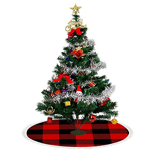 Dream Bay Christmas Tree Skirt,Buffalo Plaid Christmas Tree Mat for Xmas Party Decoration 48x48 Inches