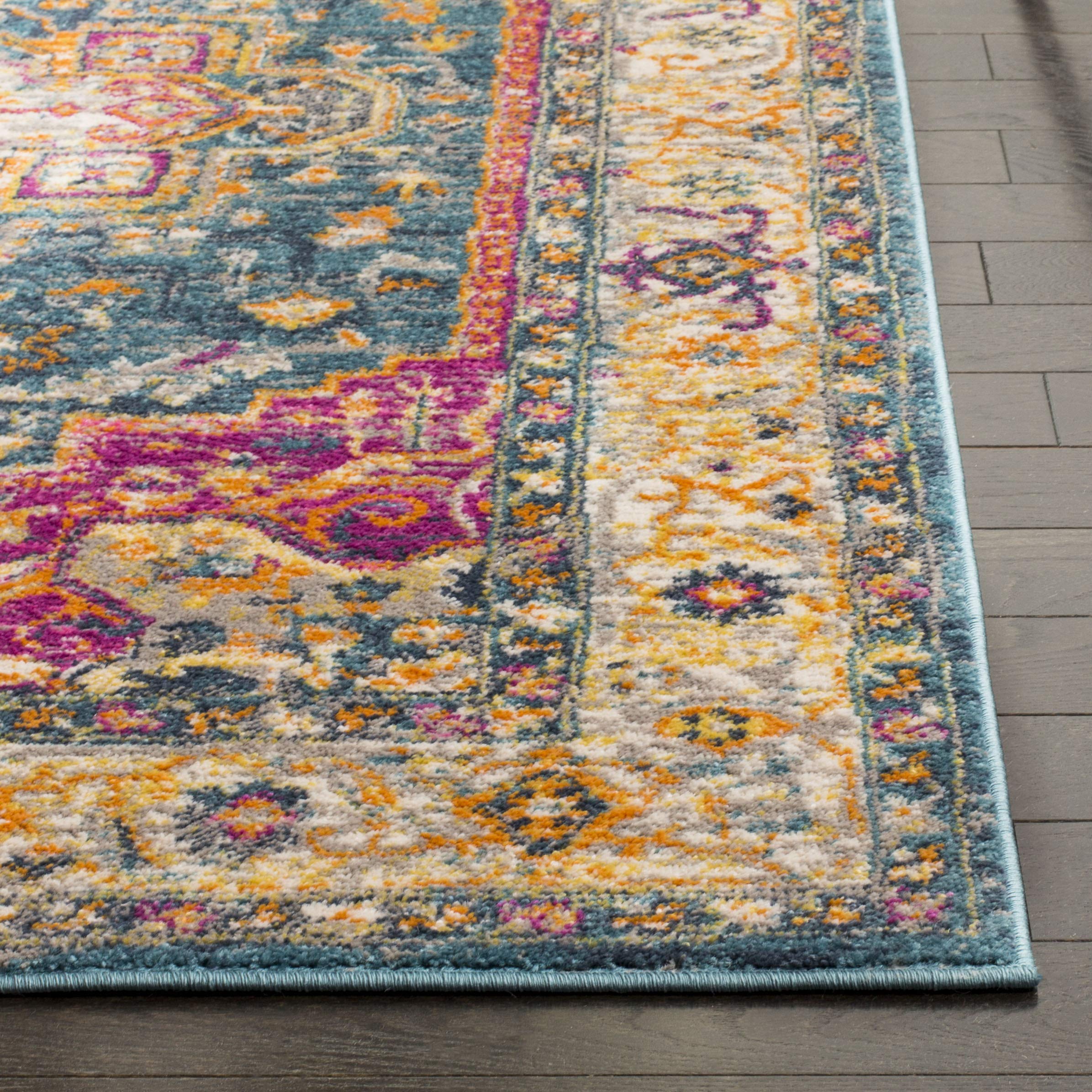 SAFAVIEH Madison Collection Area Rug - 10' x 14', Blue & Multi, Boho Chic Medallion Distressed Design, Non-Shedding & Easy Care, Ideal for High Traffic Areas in Living Room, Bedroom (MAD202M)