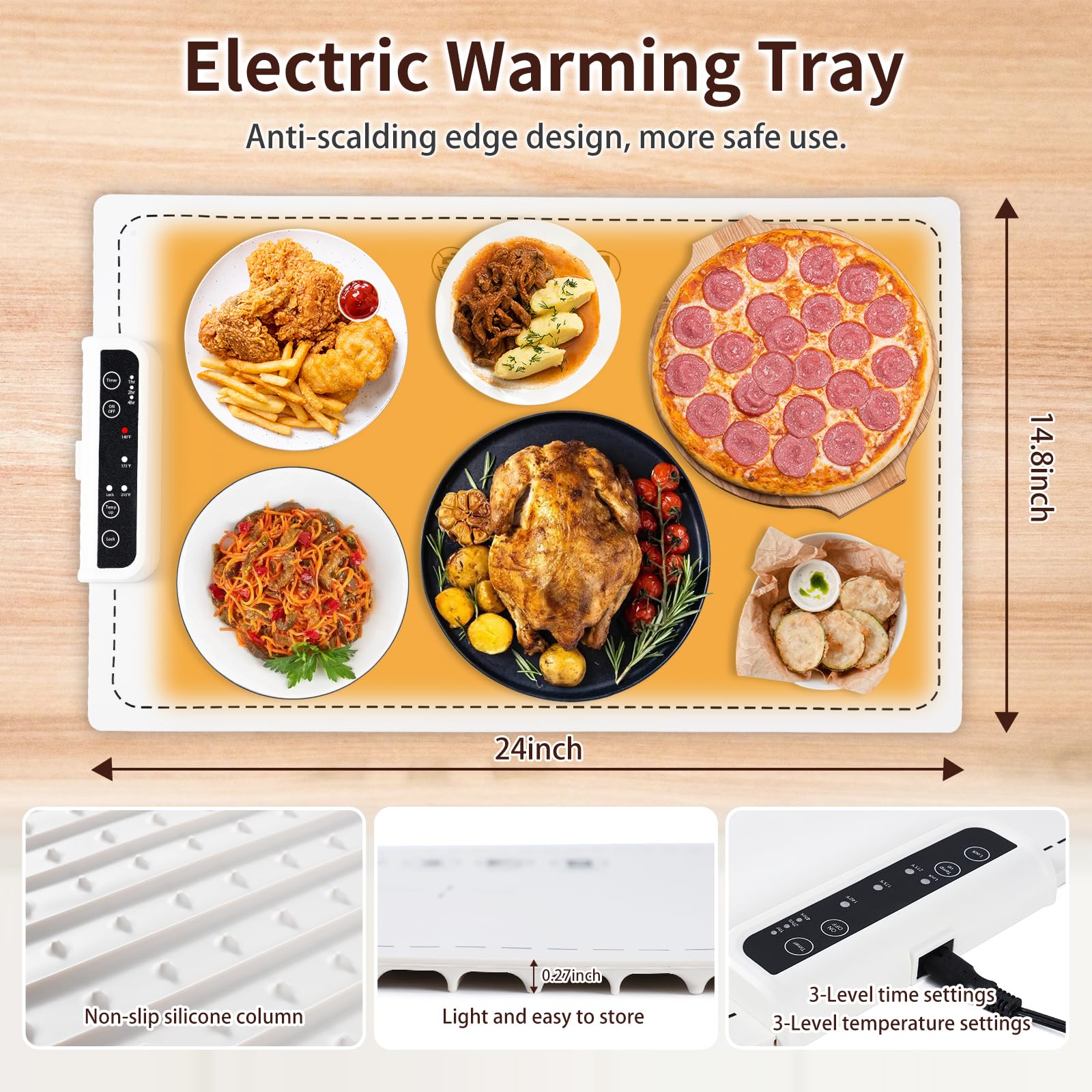 LNNIW Warming Mat for Food,Food Warming Mat,Electric Warming Tray for Buffets Party and Home Daily Use,Heating Fastly in 10s,Portable Design,Timed Function for Your Family.
