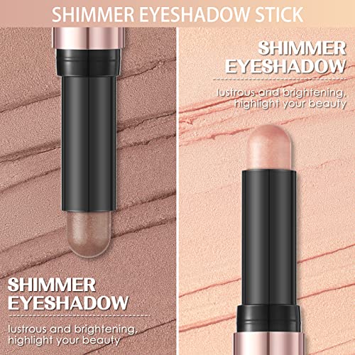 FOCALLURE 2PCS No Crease Eyeshadow Stick,Shimmer and Matte Cream Eyeshadow Pencil Crayon,Long Lasting Waterproof Eye Brightener Stick With Blending Brush,Before Day