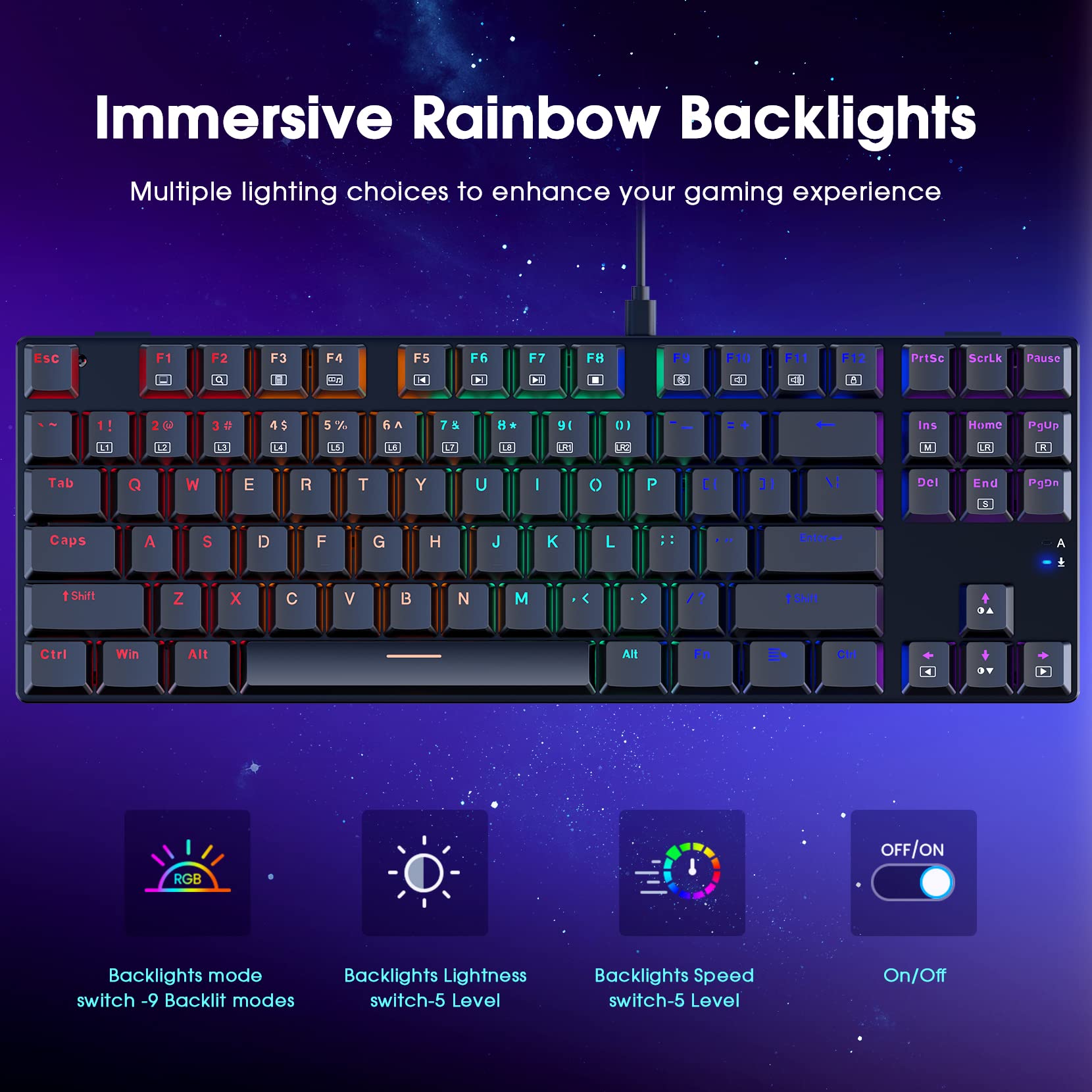 Gaming Keyboard,Ultra-Slim TKL Mechanical Keyboard with Linear Red Switches,Aluminum Frame,RGB LED Backlit,Whisper Silent,N-Key Anti-Ghosting,80% Office Low Profile USB Keyboard for Laptop/PC/Mac/Xbox
