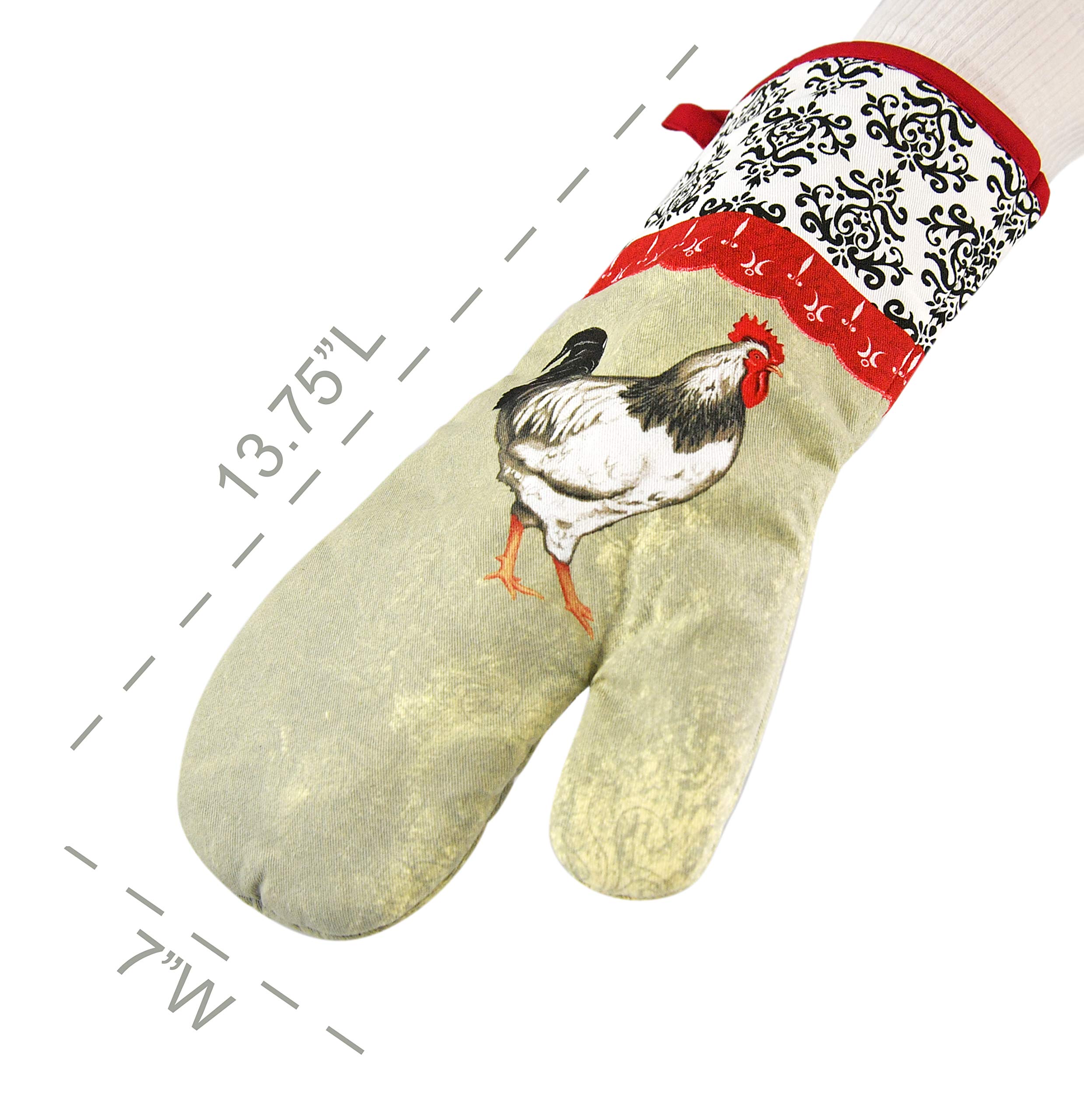 Home-X Rooster 100% Cotton Oven Mitt for Cooking and Serving, Professional Heat Resistant Microwave Oven Soft Inner Lining Baking Kitchen Cooking Mittens BBQ Grilling