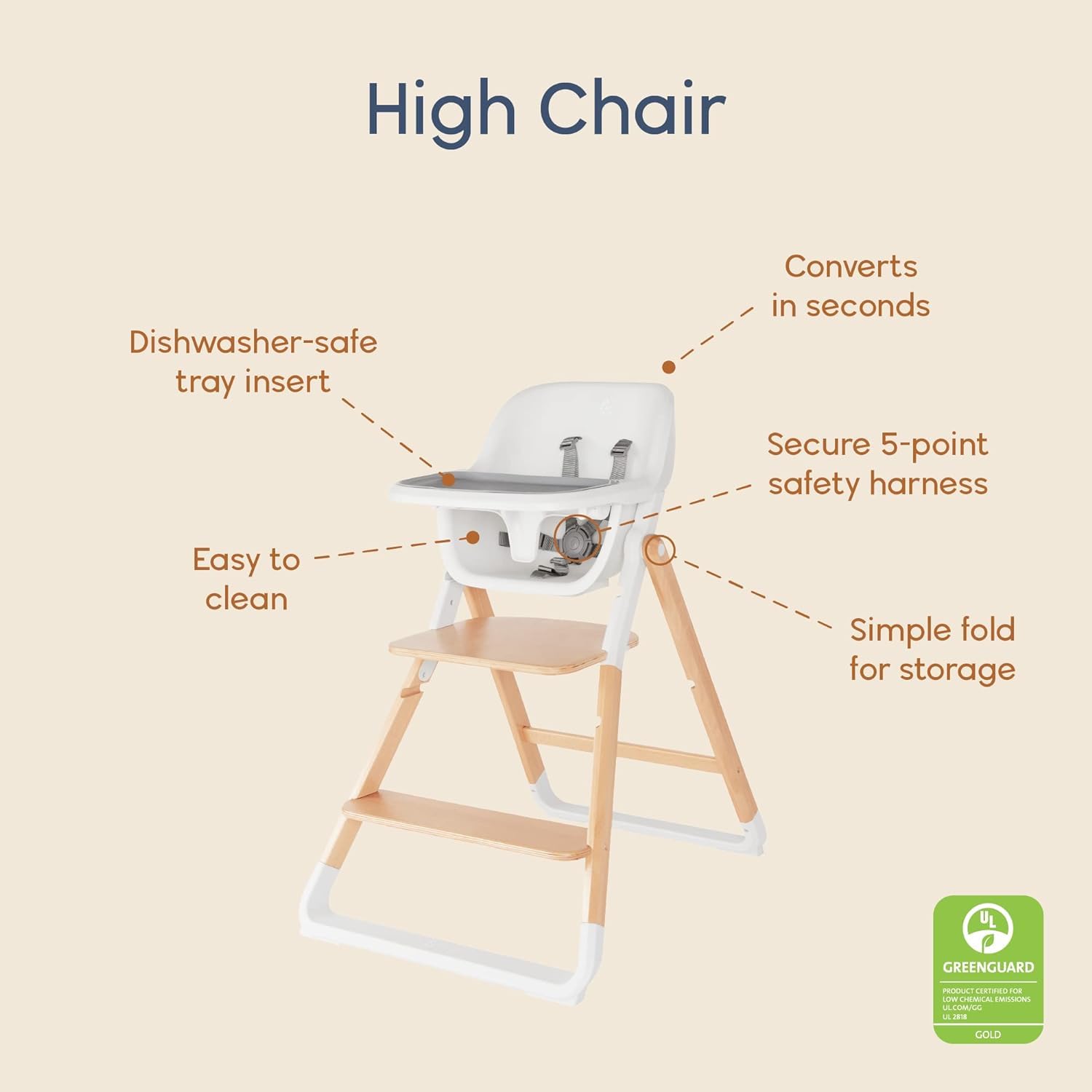 Ergobaby Evolve 3-in-1 High Chair and Kitchen Tower Stool Bundle, Dark Wood
