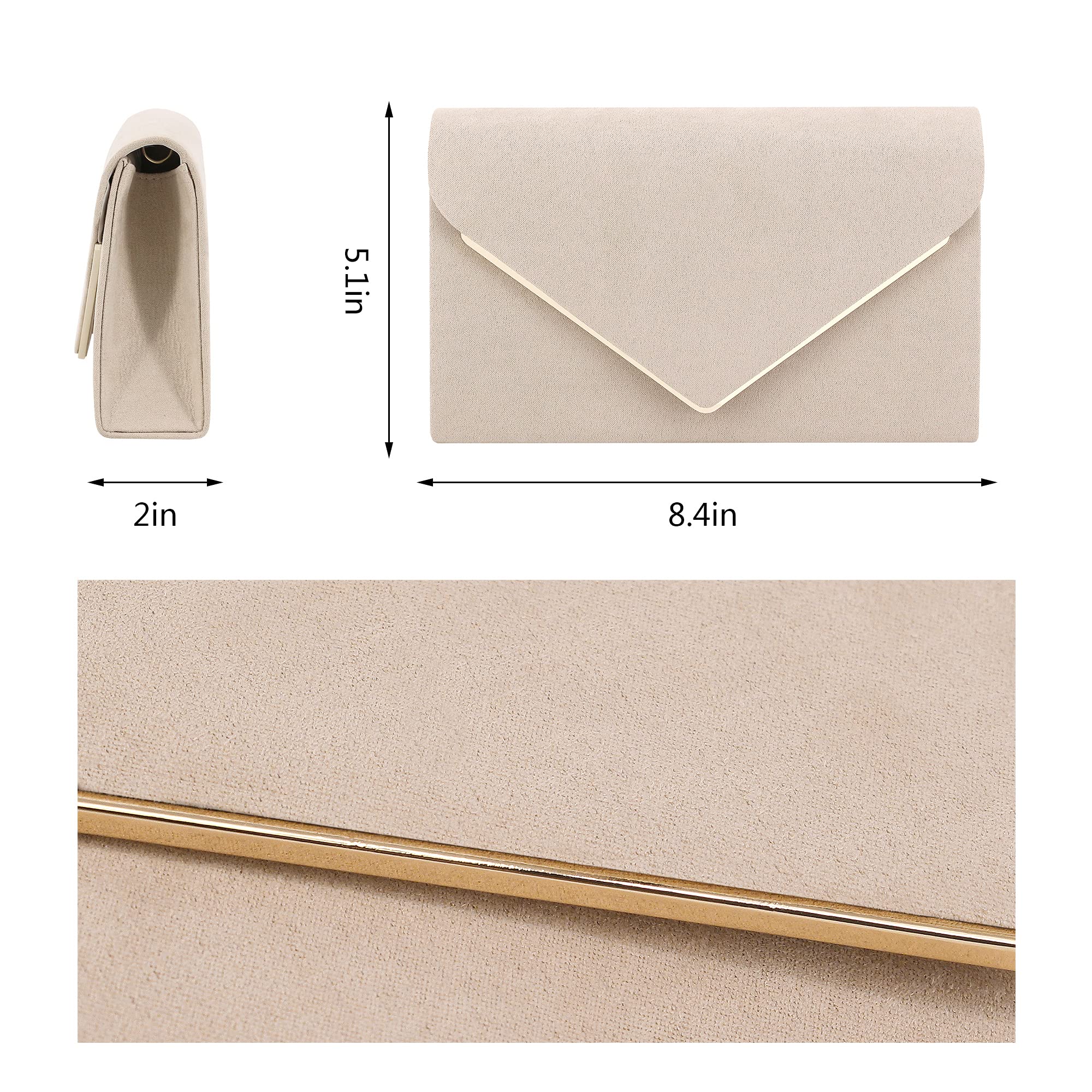 Gabrine Womens Evening Envelop Bag Handbag Clutch Purse Shiny Sparkling Material for Wedding Party Prom,Beige Suede