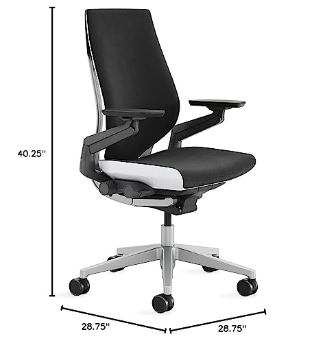 Steelcase Gesture Office Chair - Cogent: Connect Licorice Fabric, Wrapped Back, Light on Light Frame, Platinum Metallic Base