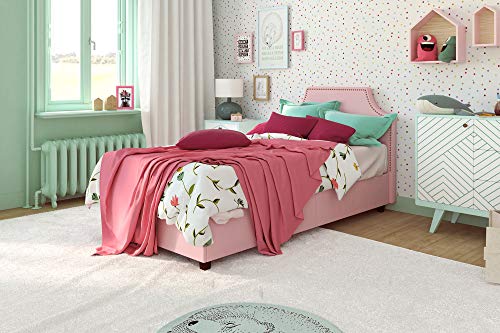 DHP Melita Linen Upholstered Platform Bed Frame,Pink, Twin