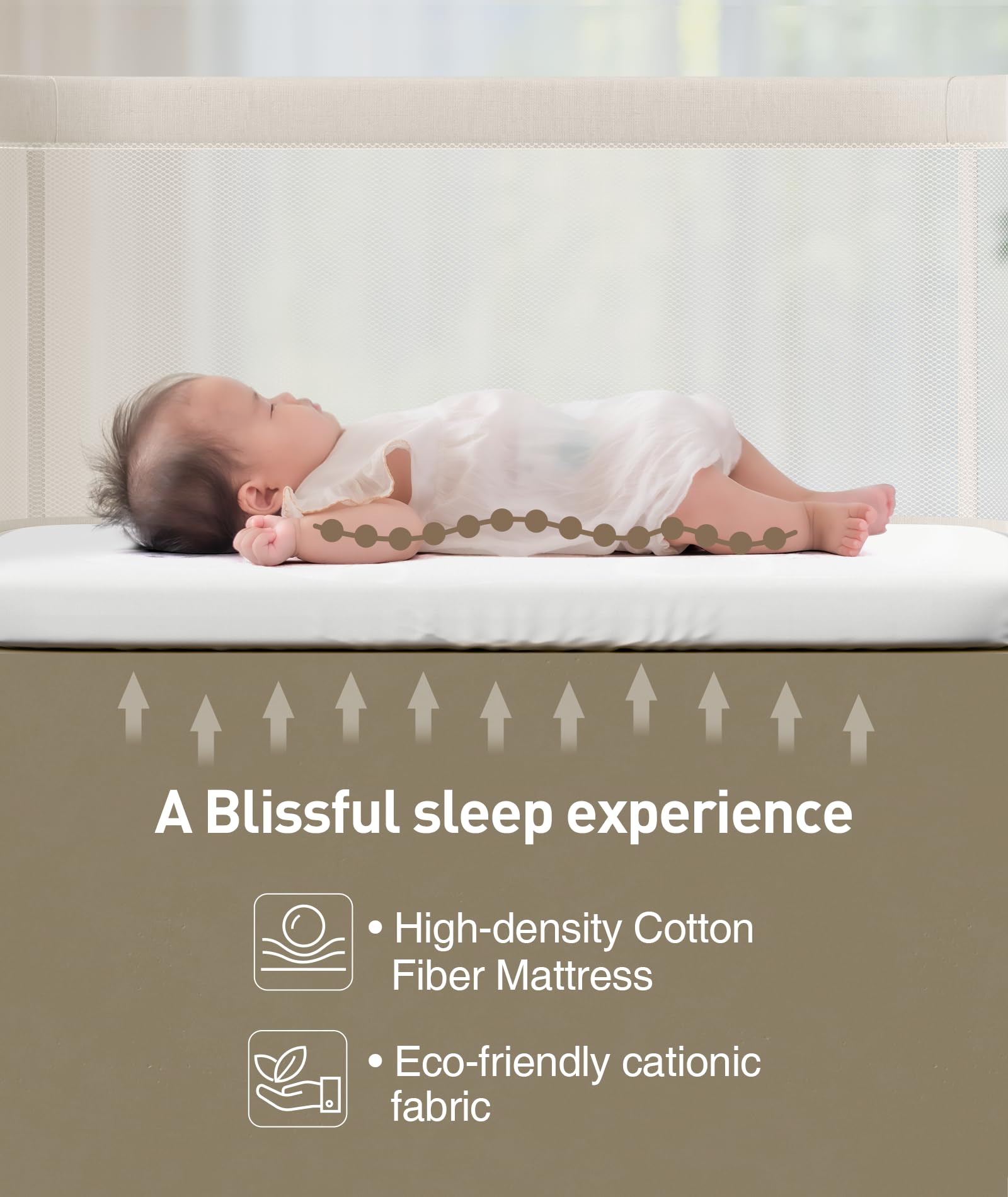 Fodoss Baby Bassinets Bedside Sleeper - All Mesh Bedside Bassinet with Wheels, 7 Height Adjustable Baby Bassinet for Infants, Beige