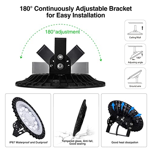 MERRYHE 50W LED UFO High Bay Lighting, 6500K Ultra Thin LED Warehouse Lights Fixture, 4000LM Daylight White 110V IP65 Waterproof Commercial Shop Bay Light Lamp for Area Garage Gym Workshop,4 Pack