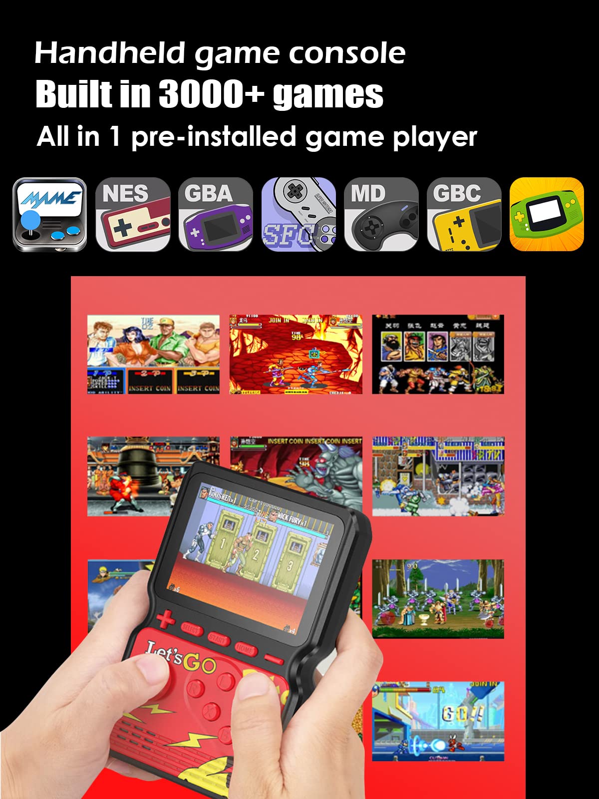 Fordim Handheld Game Console, Retro Mini Game Player with 3000+ Classic Games, 3.5 Inch Screen 1020mAh Rechargeable Battery,Support TV Connection,Ideal Gift for Kids and Adult