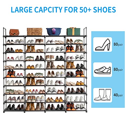 LeeMas 10 Tiers Shoe Rack Storage Organizer Shoe Shelf Organizer for Entryway Holds 80 Pairs Shoe, Stackable Shoe Cabinet Shoe Rack Organizer Large Shoe Shelf for Closet Bedroom Hallway
