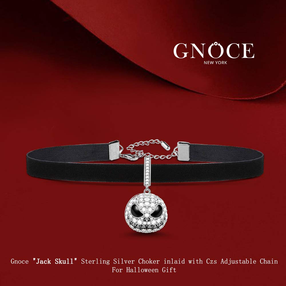 GNOCE "Jack Skull Sterling Silver Choker inlaid Adjustable Chain Pendant Necklace with Czs Christmas Jewelry Gift for Women