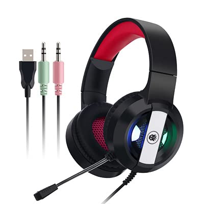 Gaea Gaming Headset with Microphone, Gaming Headphones for PS4 PC Xbox One PS5, Noise Canceling Over Ear Headphones with Mic, 7.1 Surround Sound, LED Light, Adjustable Headband, Soft Memory Earmuffs
