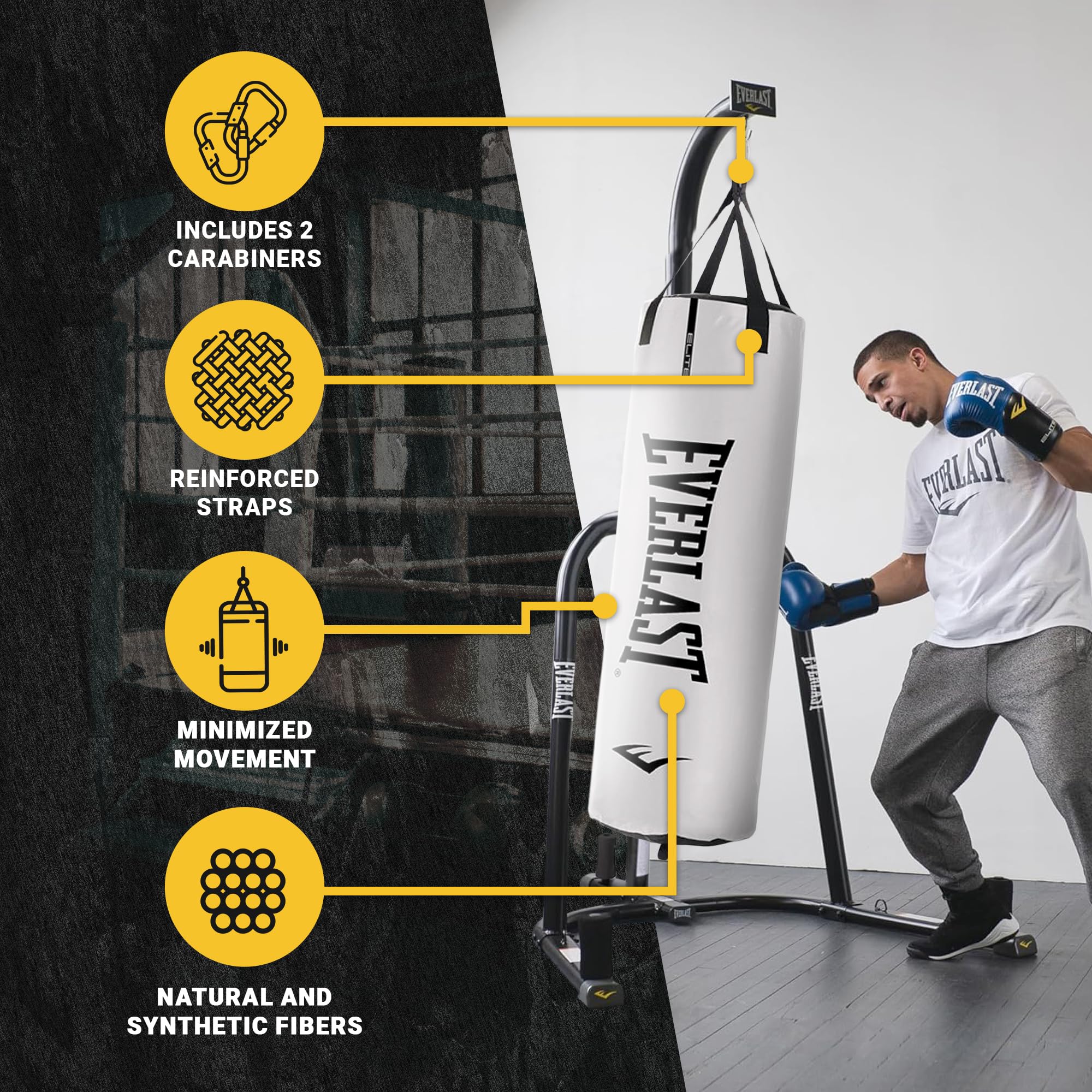 Everlast Elite 2 NevaTear 80 Pound Hangable Heavy Punching Bag with Dual Hanging Strap and Swivel Mount for Boxing and Martial Arts Training, White