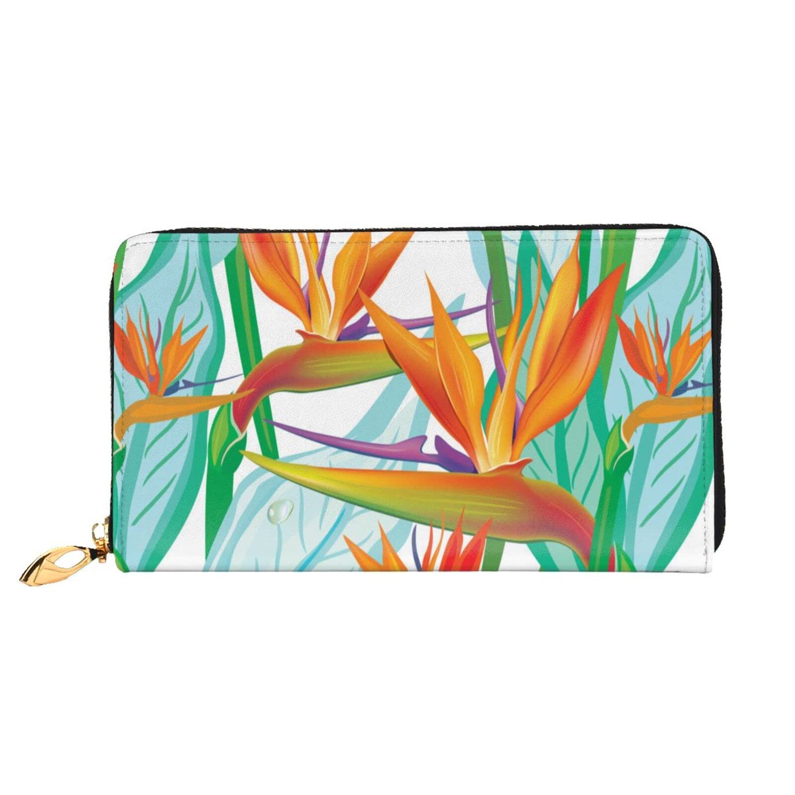 Leather Clutch Wallet Cell Phone Purse Fashion Wristlet Handbag For Women Men-Birds Of Paradise Flower