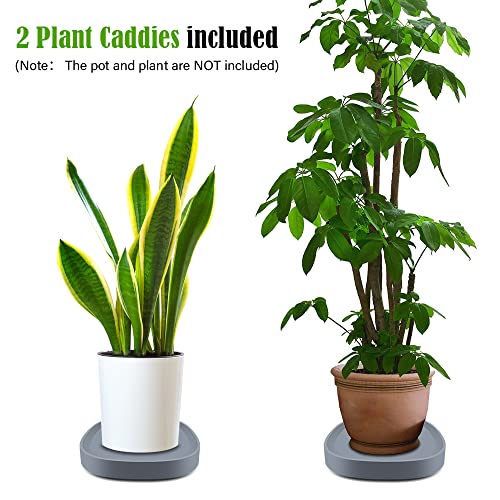 Planter Caddies Movable with Wheels 10.4" Pack of 2, Heavy Duty Dolly Flower Pot Plant Stand Set Home Decor, Outdoor/Indoor Planter Rack with 360° Rolling Tray Trolley Casters, Grey